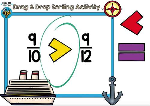 SUMMER COMPARING FRACTIONS SAME NUMERATOR HANDS ON BOOM CARDS MATH PRACTICE