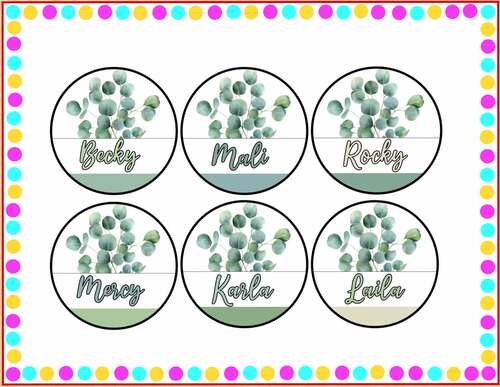 Eucalyptus Student Name Labels, Botanical Classroom Labels, Name Cards