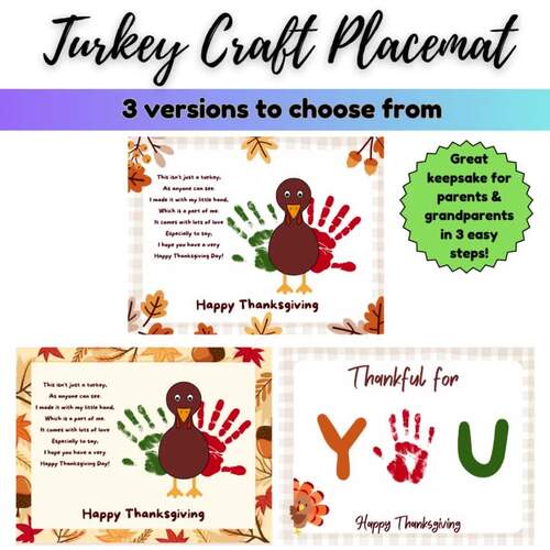 Thanksgiving Turkey Placemats Activity Set Grades Prek-3 | TPT