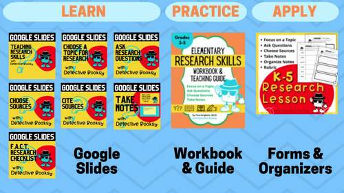 Elementary Research Skills Google Slides, Workbook, Lesson Bundle