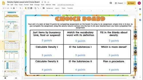 Density Digital Lesson & Choice Board by MrsMurraysMiddles | TPT