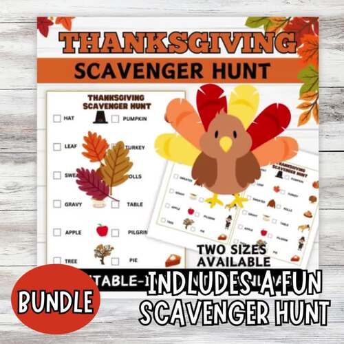 Fall Thanksgiving Activity Bundle - Turkey Day Bingo- Scavenger Hunt ...