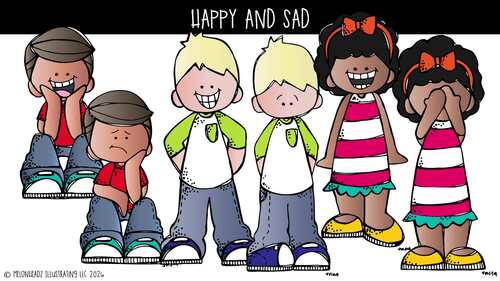 Happy and Sad clip art, feelings, emotions, opposite Mini by Melonheadz ...