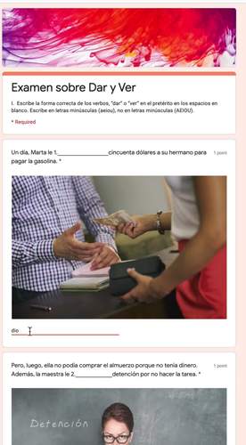 Spanish Preterite Tense Dar Ver Google Forms Activity or Assessment