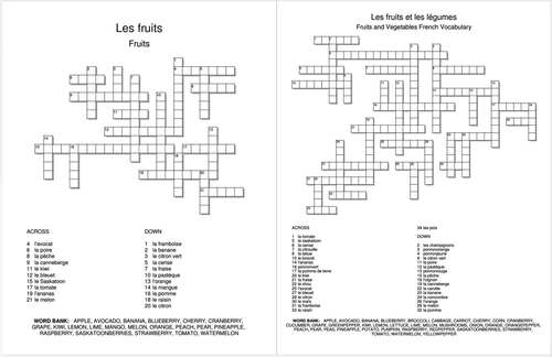 Core French Food Review Crosswords by Core French One Stop Shop | TPT