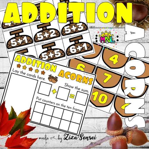 Math Addition 1-10 CENTERS Acorn Themed Pack by My New Learning | TPT