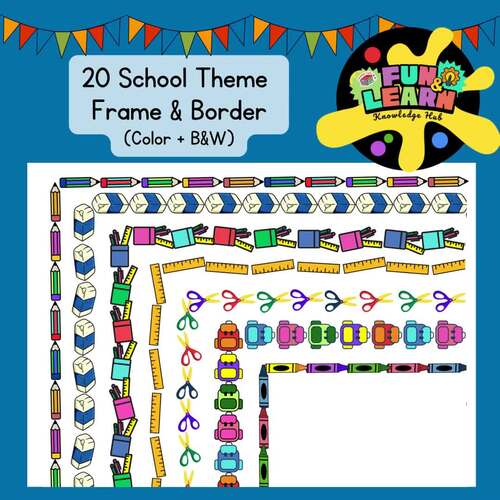 School Borders and Frames | 20 Clipart Designs | Color + Black&White ...