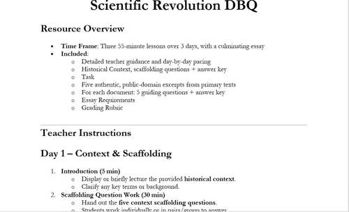 Scientific Revolution DBQ by PBL History & Civics | TPT