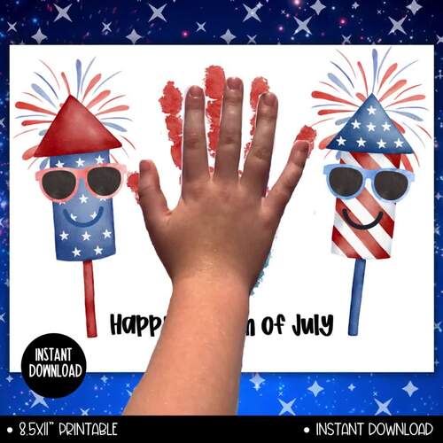 2025 4th of July Firecracker Handprint Craft, Independence Day Firework ...