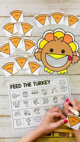 Thanksgiving CVC Words - Matching CVC Words to Pictures - Feed the Turkey