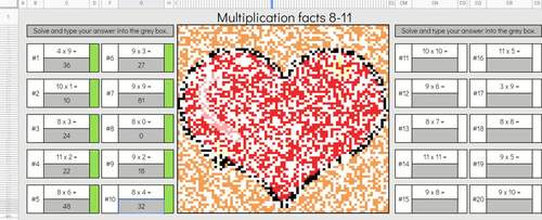 Digital Math Pixel Art 3rd Grade Fluency Multiplication Facts 8-11