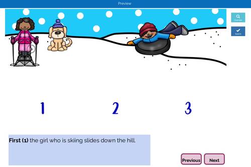 Digital Winter Snow Day Following Directions with First, Next & Last