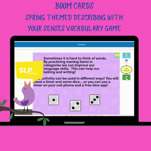 Spring Describing with your Senses Vocabulary/Word Finding Game BOOM CARDS