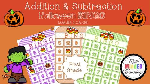 1st Grade Halloween Addition and Subtraction Bingo by Math MindEd Teaching