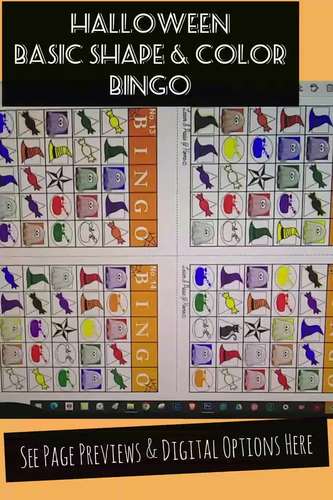 Halloween BINGO -32 Unique Cards +DIGITAL Spinner | Review Basic Shapes ...