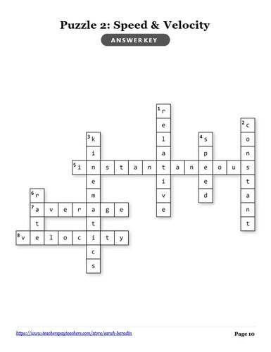 High School Physics Kinematics & 1D Motion Crossword Puzzle With Word Bank