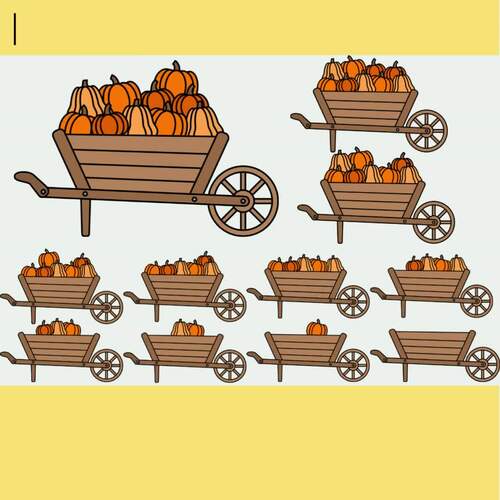 Fall Pumpkins in a Wheelbarrow (Counting Pumpkins and Seeds) - Clipart