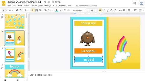 French Spring Vocabulary Activity GOOGLE SLIDES | Le Printemps SET 4