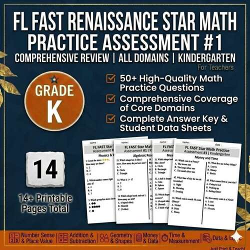 FL FAST RENAISSANCE Star Math Practice Assessment BUNDLE | Kindergarten ...
