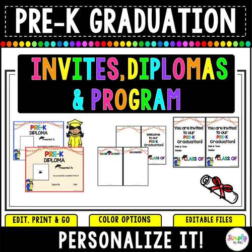 Pre-K Graduation Invites l Diplomas l Programs l Editable by Simply By MEL