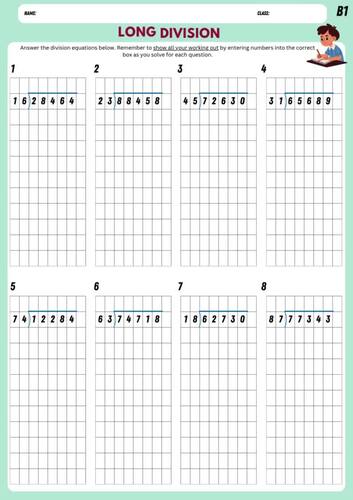 Long Division worksheet 5-Digit by 2-Digit with & no Remainders, detail ...