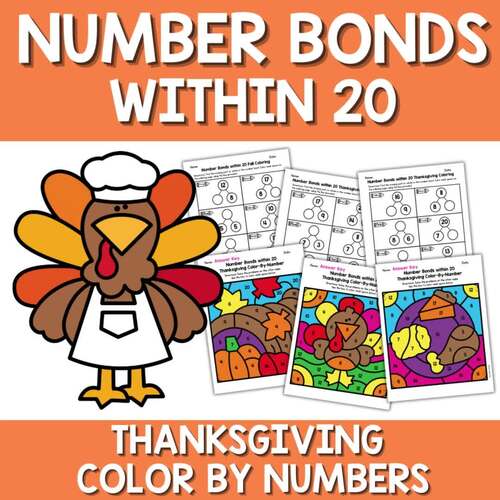 Thanksgiving Number Bonds Color by Number Part Part Whole Fun Worksheet ...