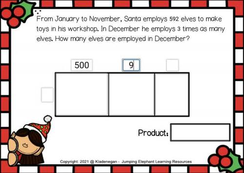 Christmas Area Model Multiplication Word Problems 4x1 and 3x1 Digits ...