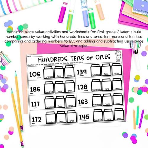 1st Grade Place Value Worksheets Tens and Ones to 120 Winter FLASH 50% OFF