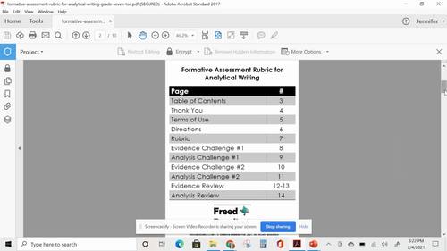 Formative Assessment Rubric for Analytical Writing: 9TH/10TH GRADES