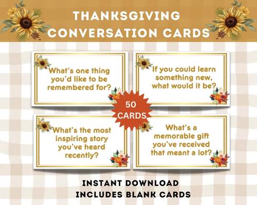 Thanksgiving Conversation Cards, Grateful Conversation Starters ...