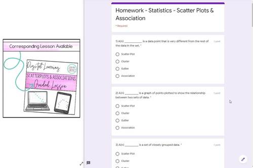 Scatter Plots & Associations Quiz for Google Drive / Classroom