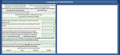 NO PREP - Spiral Language Art Review for 4th/5th Grades - Swimming Dolphins