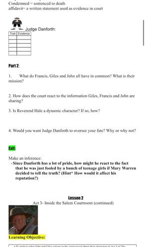 Act 3 Student Task Cards -The Crucible - 8 DETAILED LESSONS | TPT