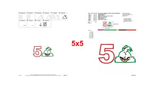 The Grinch Head Birthday Number 5 Applique Design - Instant Download by ...