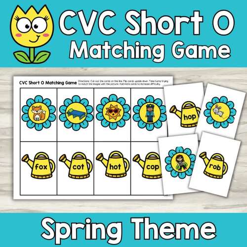 CVC Short O Matching Game Kinder 1st 2nd grade Center Station Spring Theme