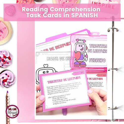 February Reading Comprehension Task Cards SPANISH | Tarjetas de Lectura ...