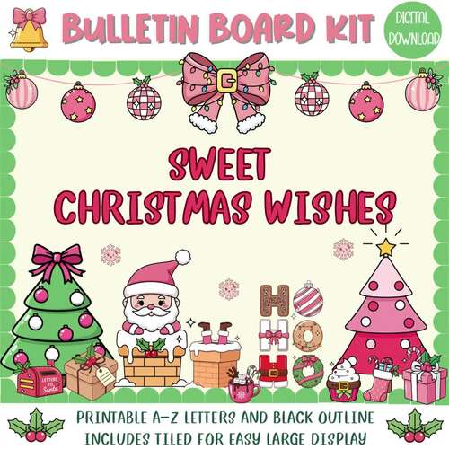 Sweet Pink Christmas Wishes Bulletin Board Letters | Pastel Santa Decor ...