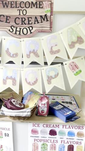 Ice cream shop Dramatic Play, Ice Cream Parlor pretend playset, Summer ...