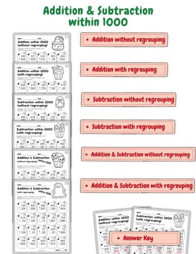Halloween Addition and Subtraction within 1000 with and without Regrouping