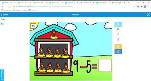 BOOM CARDS Primavera: RESTAS números 1-10 español -Spring Distance Learning