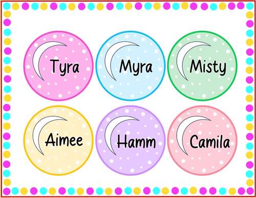 Round Polka Dots Student Name Labels, Editable KG Boho Bright Name Plates