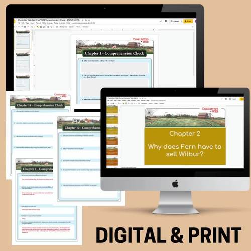 Charlotte's Web Novel Study Reading Comprehension Questions & Task Cards