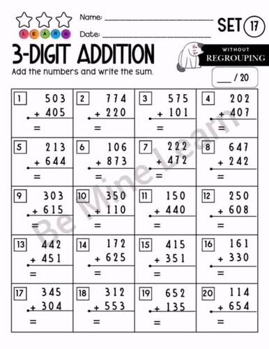 3-Digit Addition No Regrouping | Adding 3-Digit Numbers | 50 pages with ...