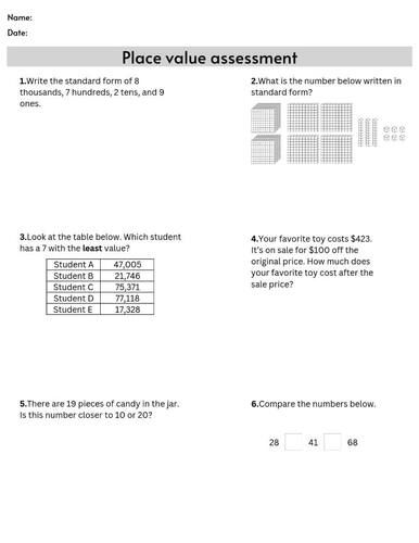 3rd Grade Place Value Assessment by Tiffany Almon | TPT