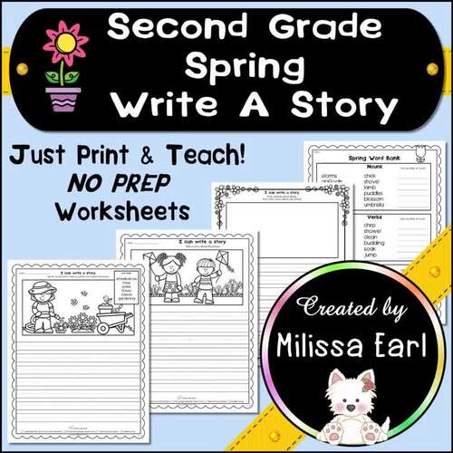 Second Grade Spring Write A Story Picture Prompt with Word Banks NO PREP