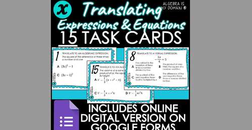 DIGITAL TASK CARDS - Translating Expressions & Equations - DISTANCE ...
