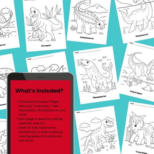 ROAR! 12 Awesome Dinosaur Coloring Pages for Kids | TPT