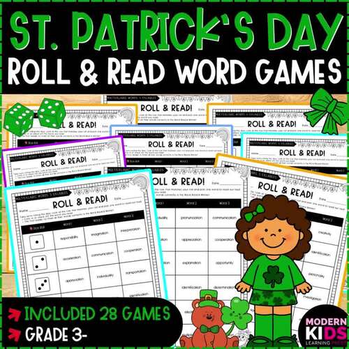 St. Patrick’s Day Roll and Read Multisyllabic Words Fluency Practice ...