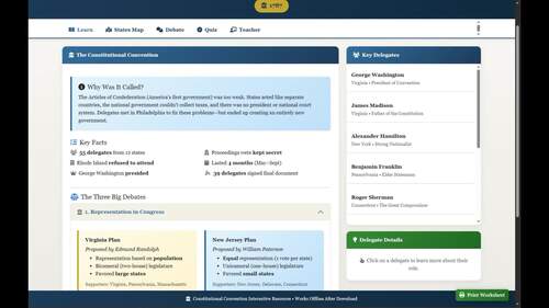 Constitutional Convention Debate Simulator | Role-Play Activity & Quiz