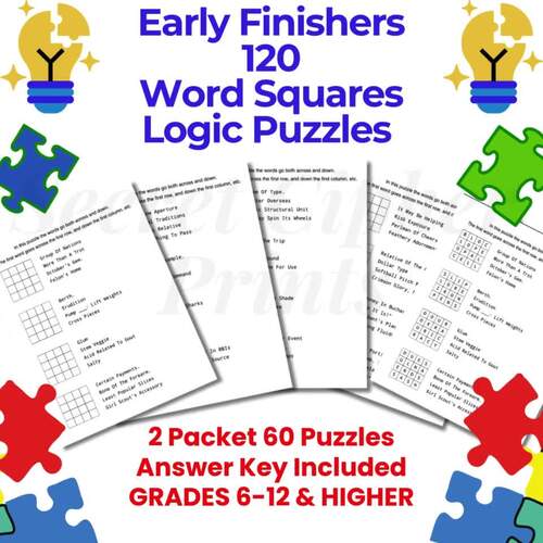 Early Finishers Word Square Puzzles –120 Critical Thinking Vocabulary ...